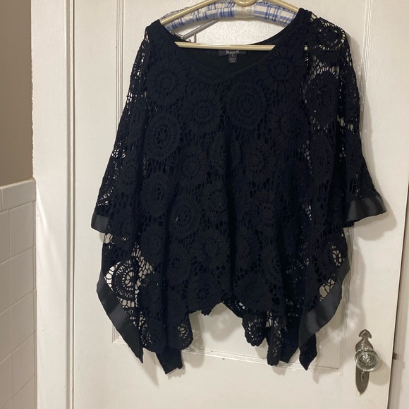 Tops | Azi Black Lace Cape Shirt | Poshmark